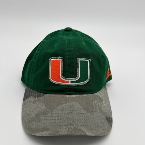adidas | Accessories | Adidas Miami Hurricanes Camo Brim Hat Green ...